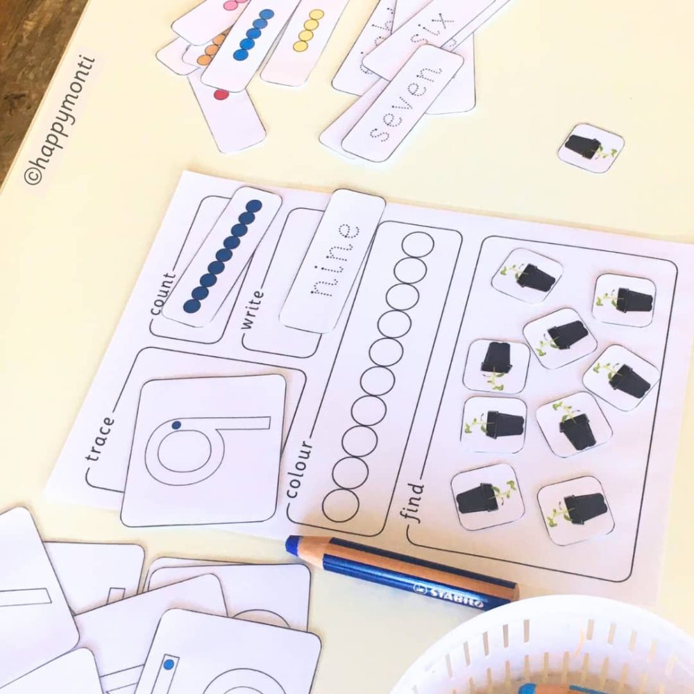 Bead Stair Number Sense Worksheets (Fruits/Vegetables) | Happy Monti