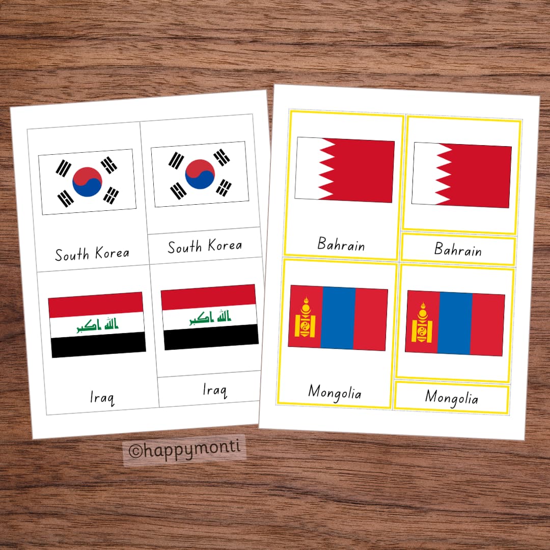 Country Flags of Asia (3-Part Cards) | Happy Monti