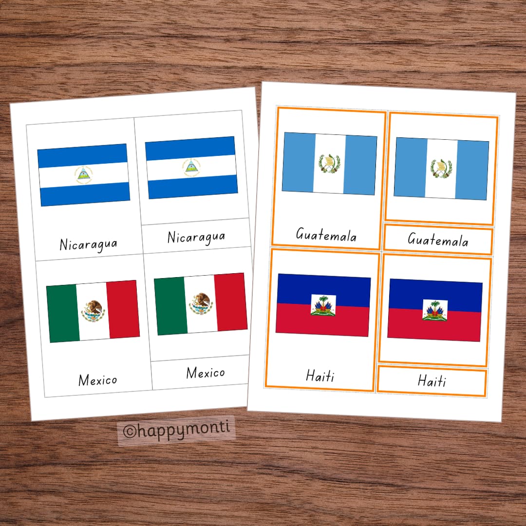 Country Flags of North America (3-Part Cards) | Happy Monti