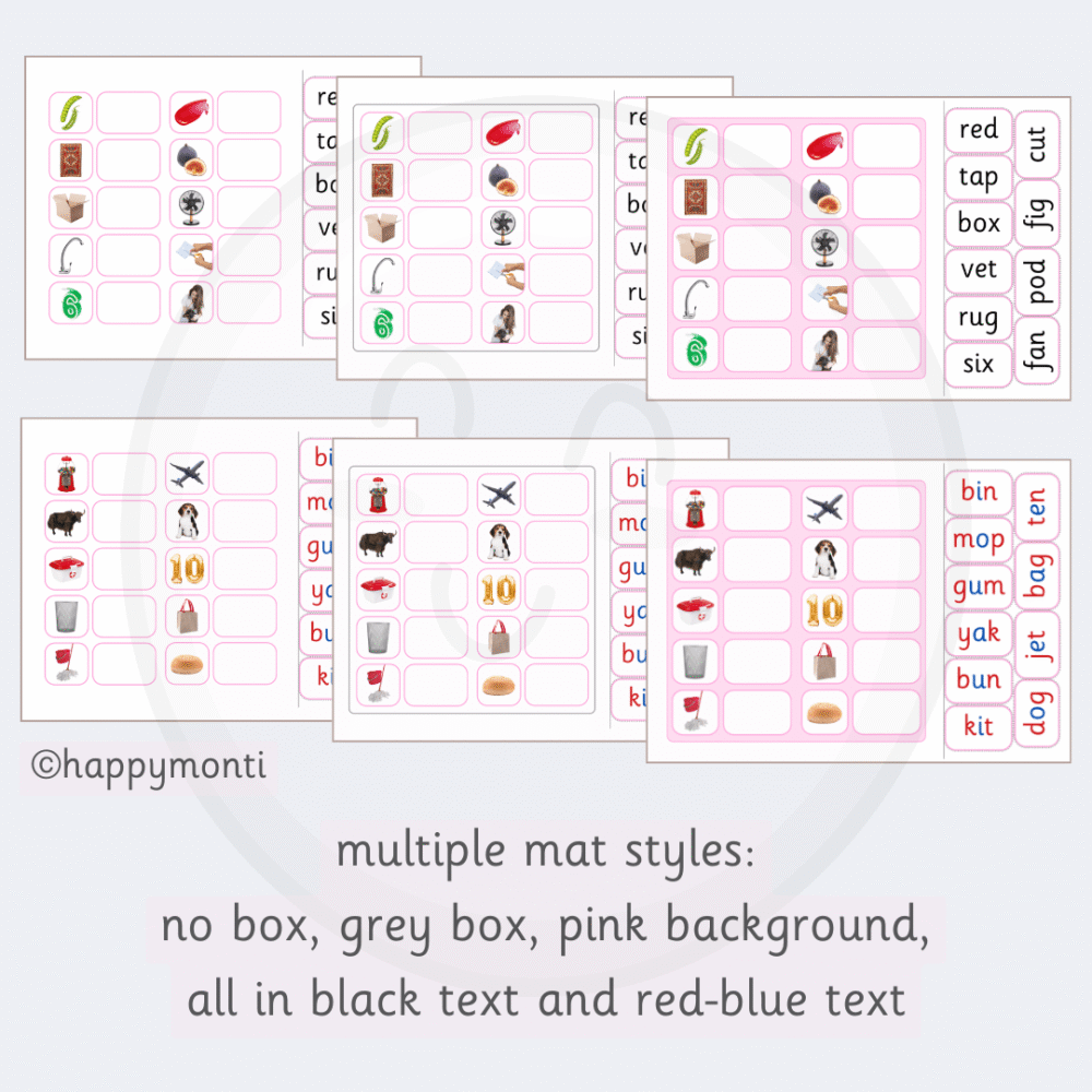 Mixed Vowel Matching Mats (Pink Series) | Happy Monti